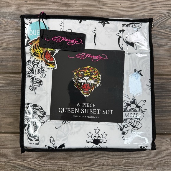 Ed Hardy | Bedding | Ed Hardy 6piece Queen Sheet White Black Tiger ...
